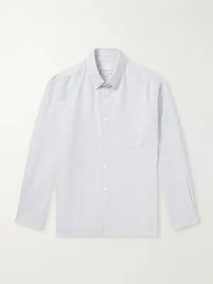 A.p.c. Mateo Striped Logo-embroidered Cotton-poplin Shirt - Blue