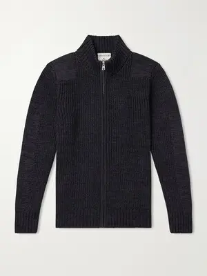 S.N.S. HERNING Robust Merino Wool Zip-up Sweater - Black