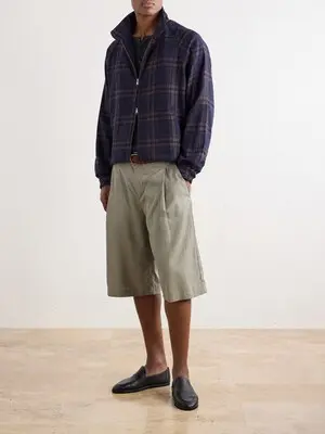KARDO Stanley Embroidered Checked Cotton Bomber Jacket - Blue