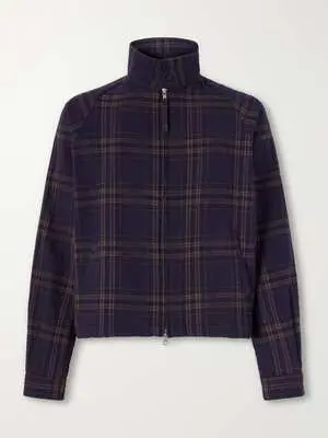 KARDO Stanley Embroidered Checked Cotton Bomber Jacket - Navy