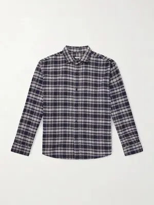 A.PRESSE Checked Cotton And Silk-blend Twill Shirt - Blue