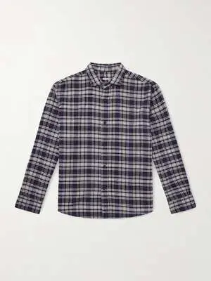 A.PRESSE Checked Cotton And Silk-blend Twill Shirt - Navy