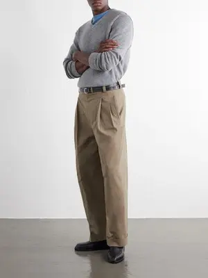 MARGARET HOWELL Straight-leg Pleated Cotton-drill Trousers