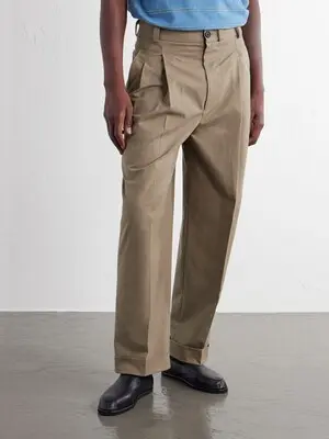 MARGARET HOWELL Straight-leg Pleated Cotton-drill Trousers