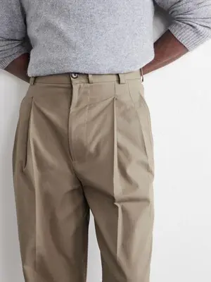 MARGARET HOWELL Straight-leg Pleated Cotton-drill Trousers