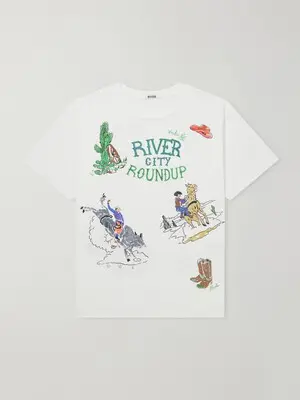 BODE River City Printed Cotton-jersey T-shirt - Neutrals