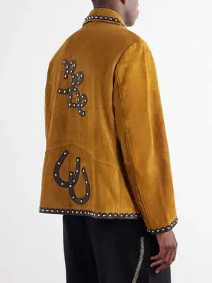 BODE Carson Studded Leather-trimmed Suede Jacket