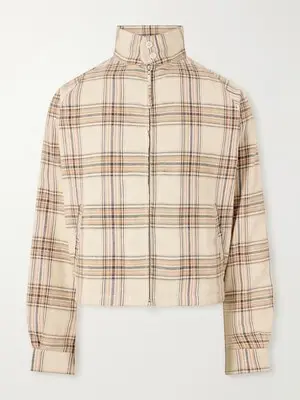 KARDO Stanley Embroidered Checked Cotton Bomber Jacket - Neutrals