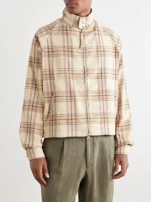 KARDO Stanley Embroidered Checked Cotton Bomber Jacket - Neutrals