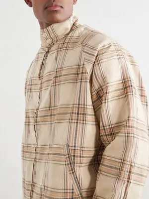 KARDO Stanley Embroidered Checked Cotton Bomber Jacket - Neutrals