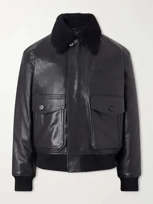 A.p.c. Charles Wool-fleece Trimmed Leather Jacket - Black