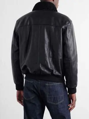 A.p.c. Charles Wool-fleece Trimmed Leather Jacket