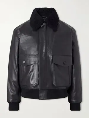 A.p.c. Charles Wool-fleece Trimmed Leather Jacket - Black