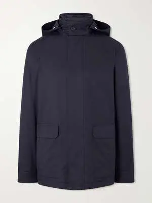 Zegna Twill Hooded Coat - Navy