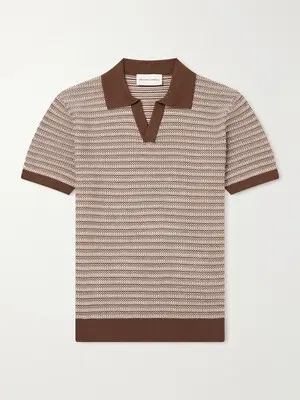 Frescobol Carioca Rino Striped Cotton And Cashmere-blend Polo Shirt - Brown