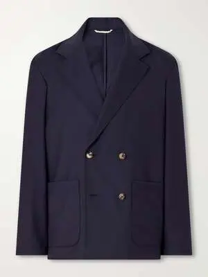 De Bonne Facture Double-breasted Virgin Wool-twill Jacket - Navy
