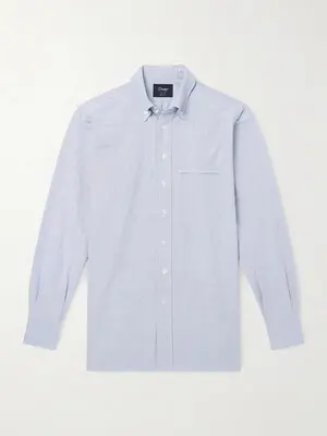 DRAKE'S Button-down Collar Cotton Oxford Shirt - Blue