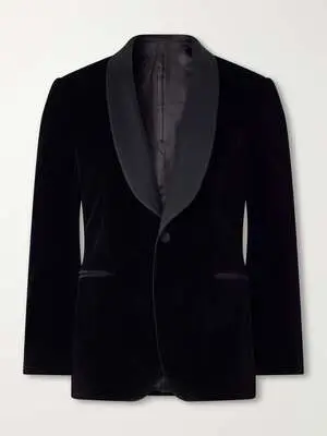 Canali Shawl-collar Satin-trimmed Cotton-velvet Tuxedo Jacket - Black