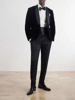 Canali Shawl-collar Satin-trimmed Cotton-velvet Tuxedo Jacket