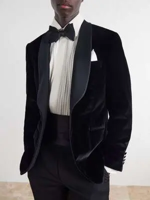 Canali Shawl-collar Satin-trimmed Cotton-velvet Tuxedo Jacket
