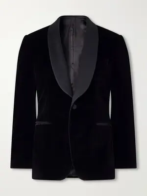 Canali Shawl-collar Satin-trimmed Cotton-velvet Tuxedo Jacket - Black