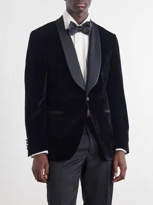 Canali Shawl-collar Satin-trimmed Cotton-velvet Tuxedo Jacket