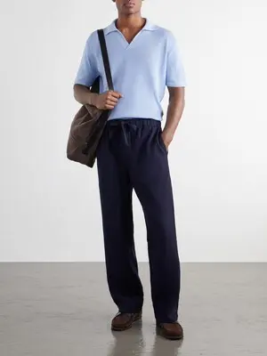 Frescobol Carioca Luan Straight-leg Wool Drawstring Trousers - Blue