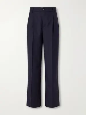 De Bonne Facture Grandad Wide-leg Virgin Wool Trousers - Blue