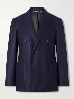 Canali Kei Double-breasted Wool And Silk-blend Blazer - Blue
