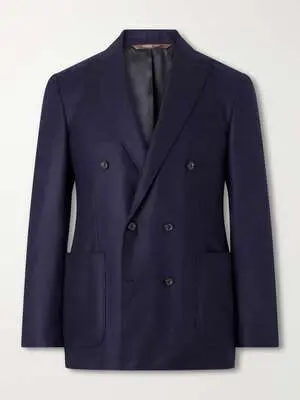 Canali Kei Double-breasted Wool And Silk-blend Blazer - Navy