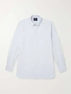 DRAKE'S Button-down Collar Striped Cotton Oxford Shirt - Blue
