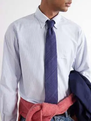 DRAKE'S Button-down Collar Striped Cotton Oxford Shirt