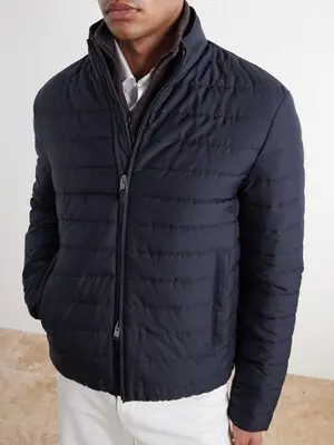Canali Leather-trimmed Quilted Shell Bomber Jacket