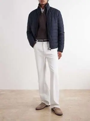 Canali Leather-trimmed Quilted Shell Bomber Jacket