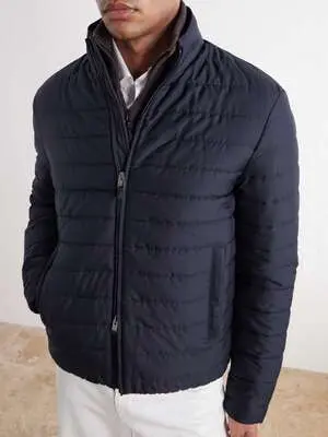 Canali Leather-trimmed Quilted Shell Bomber Jacket