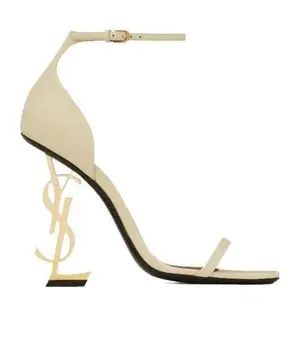 Saint Laurent Opyum Logo Plaque Heeled Sandals - Beige