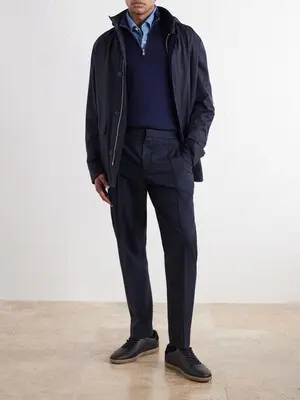 Zegna Tapered Pleated Wool-canvas Trousers