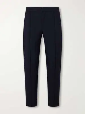 Zegna Tapered Pleated Wool-canvas Trousers - Navy