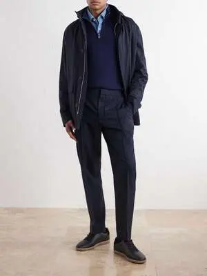Zegna Tapered Pleated Wool-canvas Trousers