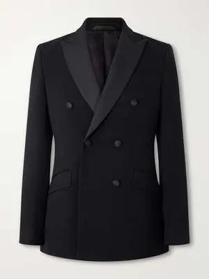 FAVOURBROOK Grosgrain-trimmed Double-breasted Wool Tuxedo Jacket - Black