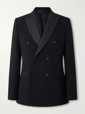 FAVOURBROOK Grosgrain-trimmed Double-breasted Wool Tuxedo Jacket - Black
