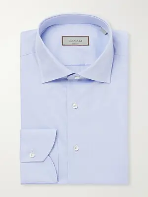 Canali Impeccabile Cutaway-collar Cotton-poplin Shirt - Blue