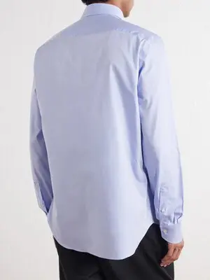 Canali Impeccabile Cutaway-collar Cotton-poplin Shirt - Blue