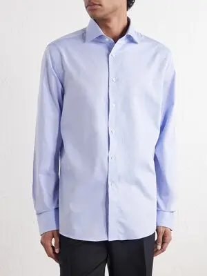 Canali Impeccabile Cutaway-collar Cotton-poplin Shirt - Blue