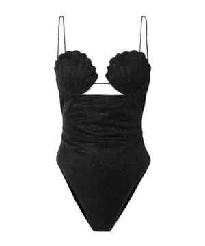 Oseree Shell Cutout Lurex Swimsuit - Black