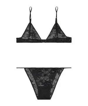Oseree Stretch Lace Bra And Briefs Set Lingerie - Black
