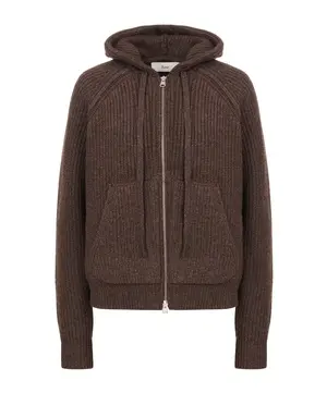 DUNST Hooded Zip-up Cardigan - Brown