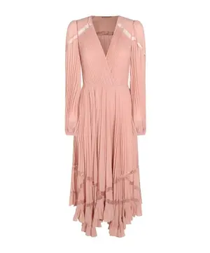 TWINSET Pleated Wrapfront Longsleeve Midi Dress - Pink