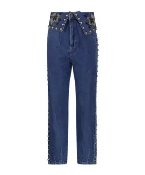 Farm Rio Stud-embellished Floral-embroidered Jeans - Blue