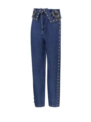 Farm Rio Stud-embellished Floral-embroidered Jeans